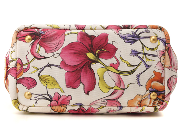 PRADA プラダ ミニカナパ 花柄 ホワイト/マルチ キャンバス PRADA プラダ ミニカナパ 花柄 ホワイト/マルチ キャンバス