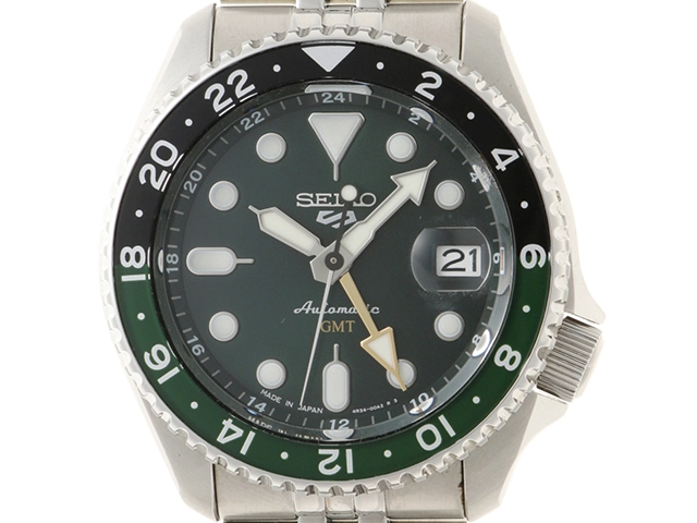 SEIKO セイコー 5 スポーツ GMT SS SBSC019(4R34-00A0) メンズ腕時計 グリーン文字盤 【431 ...