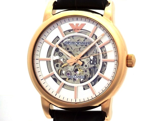 EMPORIO ARMANI エンポリオ アルマーニ メカニコ スケルトン AR1983 GP/革 男性用自動巻時計【473】 の購入なら「質 ...