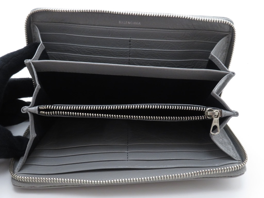 BALENCIAGA バレンシアガ ラウンド長財布 グレー レザー 519641 BALENCIAGA バレンシアガ ラウンド長財布 グレー レザー 519641
